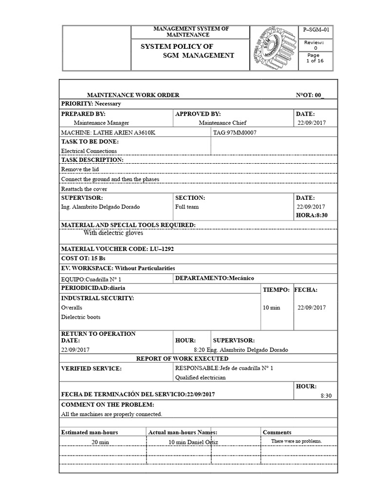 Work Orders | PDF | Screw | Tools