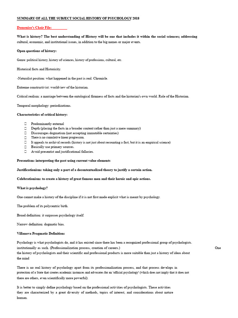 Summary of Social History of Psychology UNMDP | PDF | Psychology ...