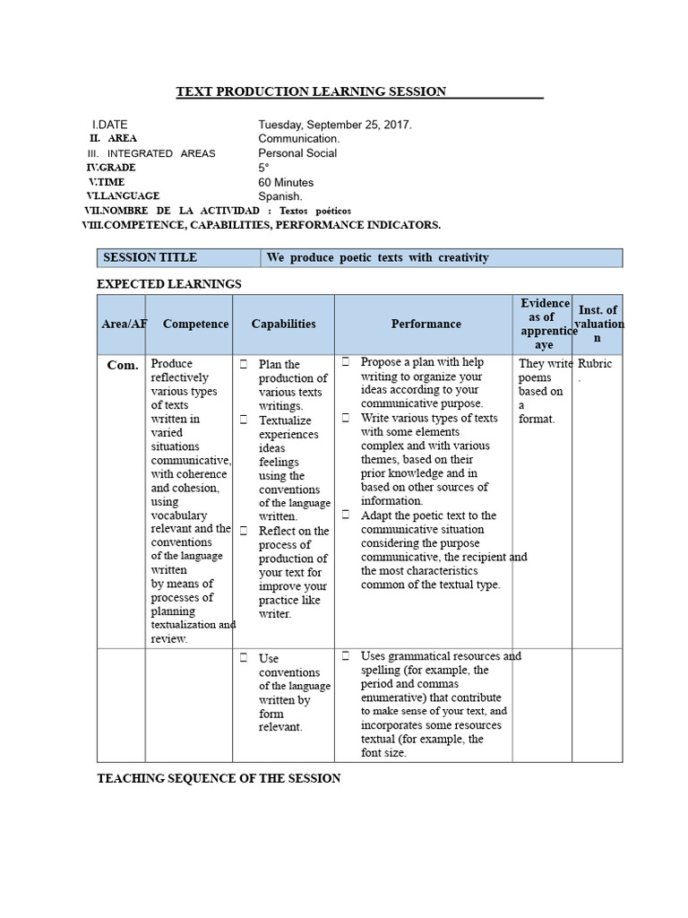 Learning Session On Text Production | PDF | Poetry | Human Communication