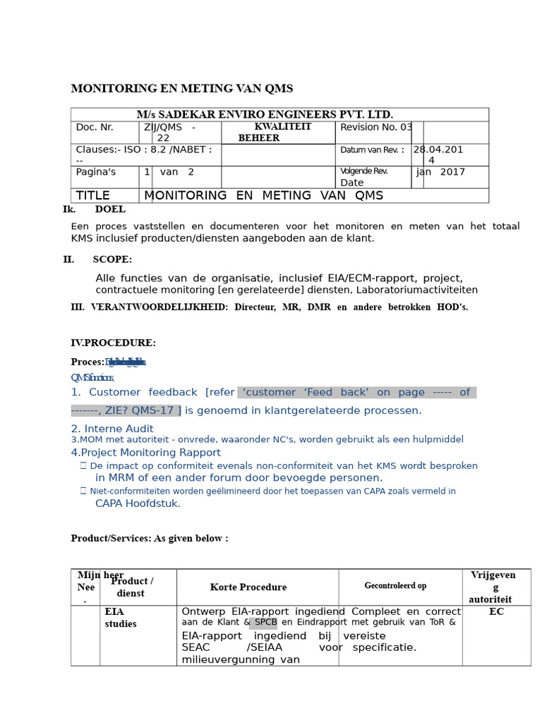 Monitoring en Meting Van QMS | PDF