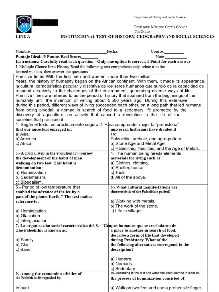 Seventh Grade History Test | PDF | Civilization | Mesopotamia