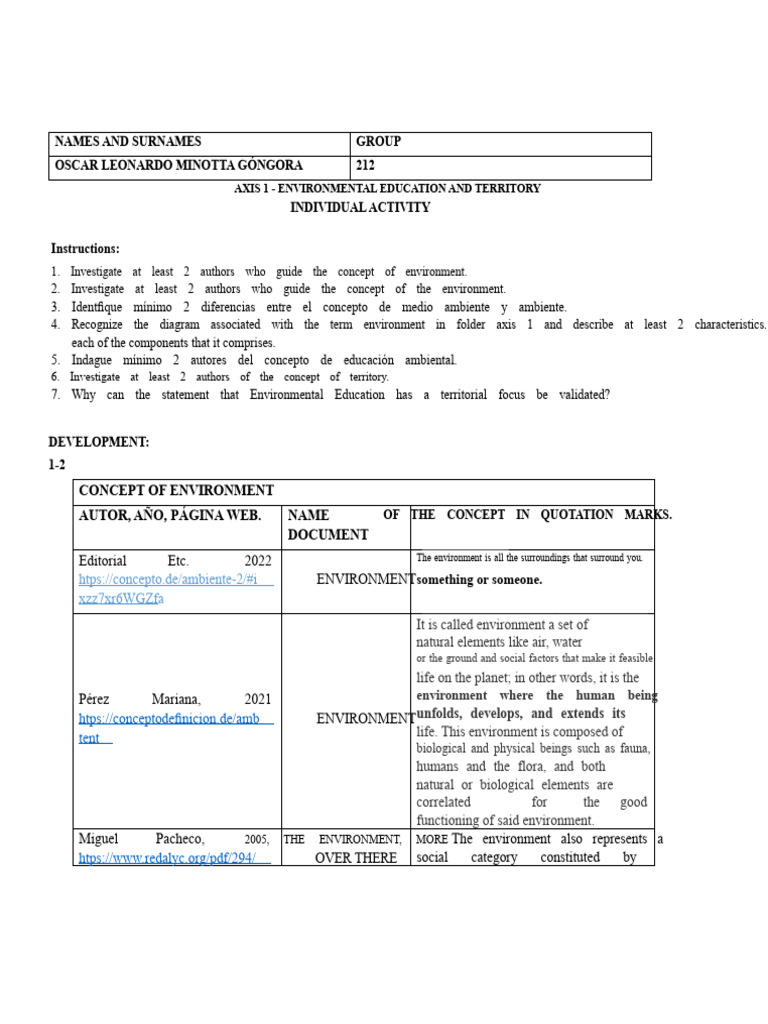 Evaluative Activity Axis 1 - Territorial Environmental Education - 1 ...