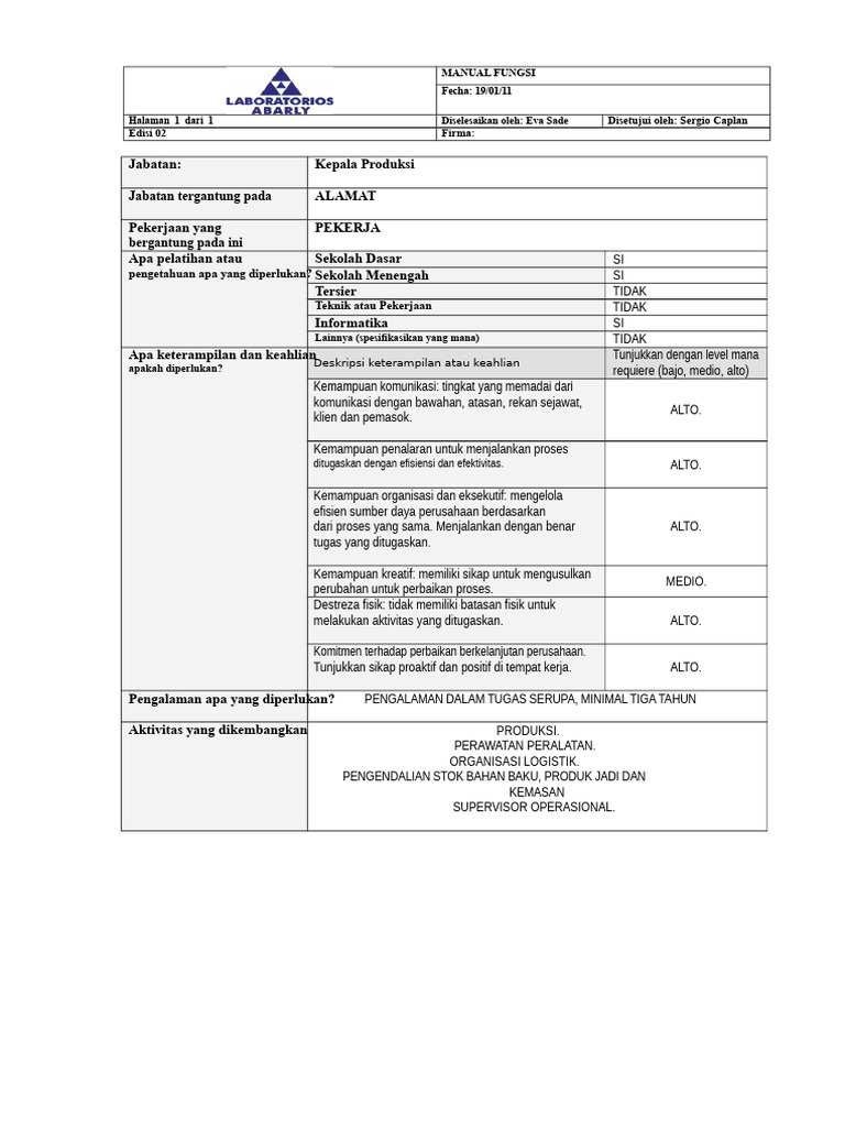 Keterampilan dan Pengalaman Supervisor Produksi | PDF