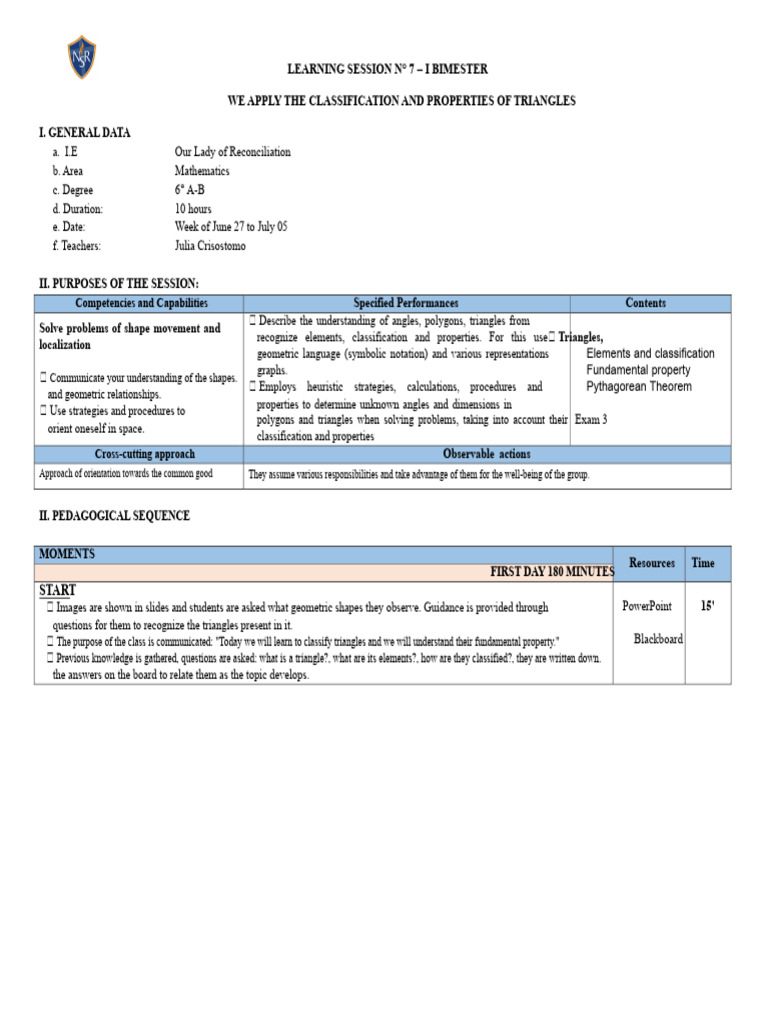 Session 7 Triangles Classification and Property 6th 2019 | PDF ...
