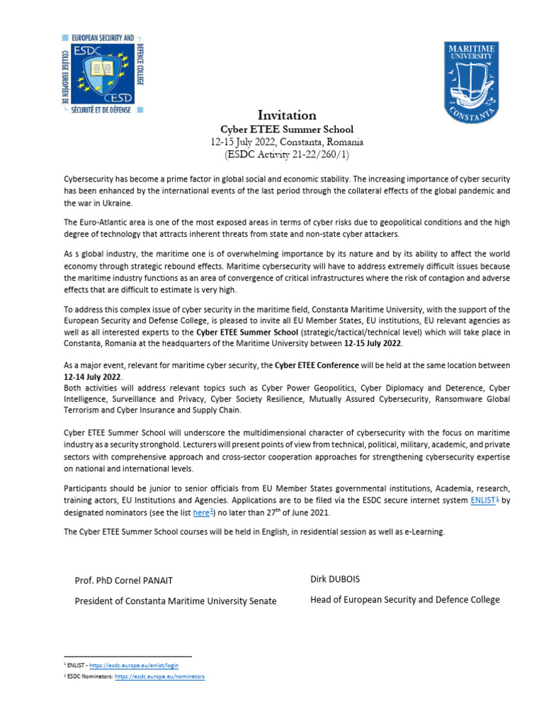 Cyber ETEE Summer School 2022 Invitation | PDF | Computer Security ...