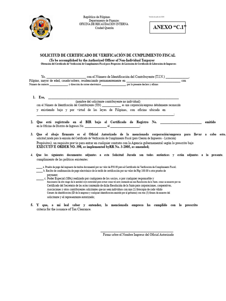 Solicitud para TCVC-No Individual (Anexo C.1) | PDF