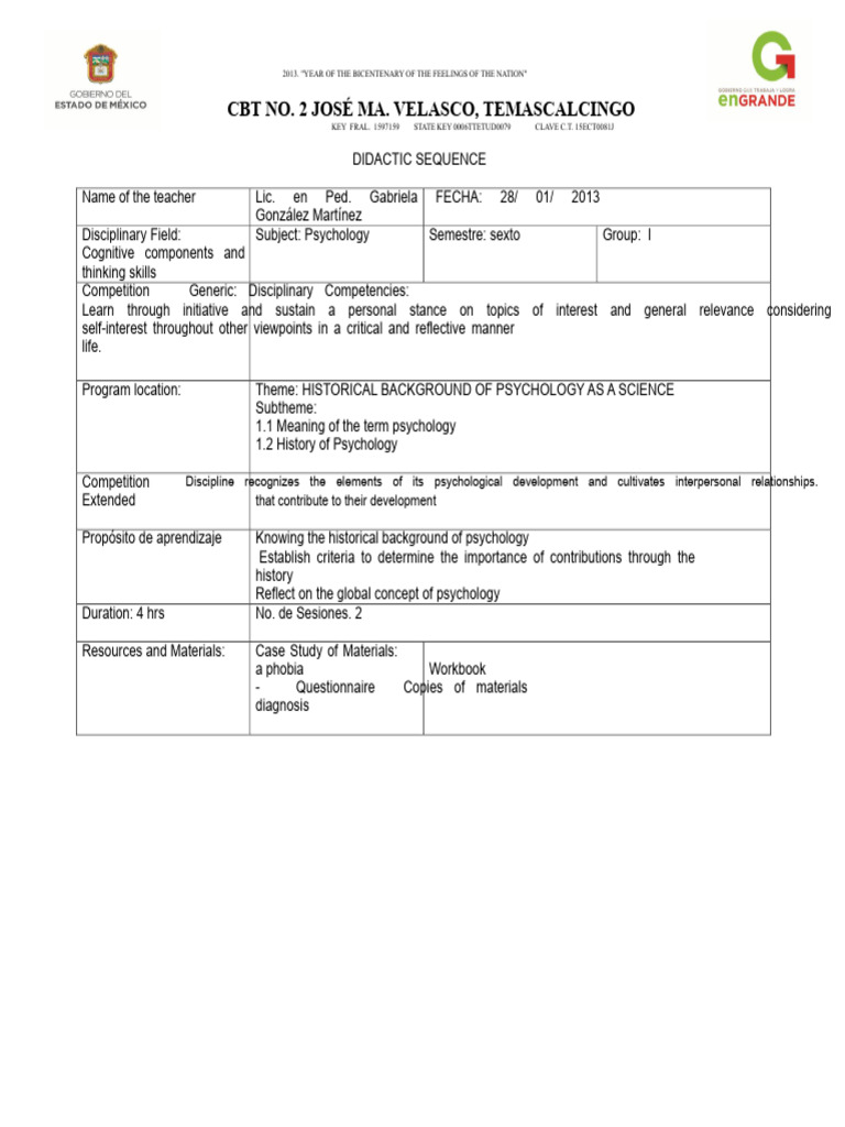 Didactic Sequence (Psychology) | PDF | Psychology | Knowledge
