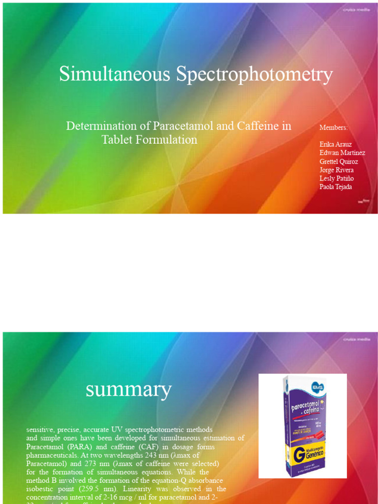 Simultaneous UV Spectrophotometry of Paracetamol and Caffeine | PDF ...