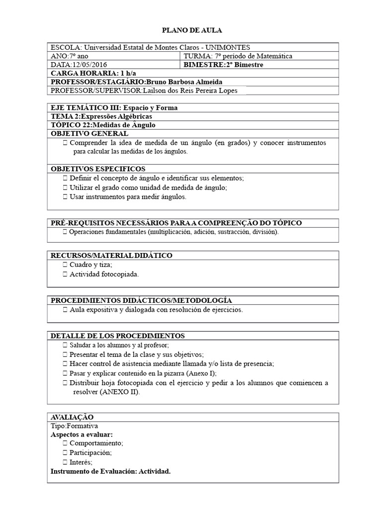 Plan de Clase | PDF | Ángulo
