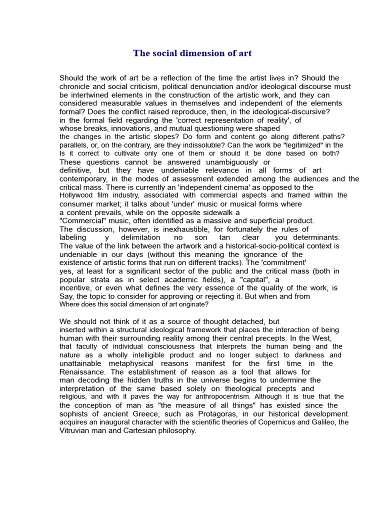 The Social Dimension of Art | PDF | Reason | Reality