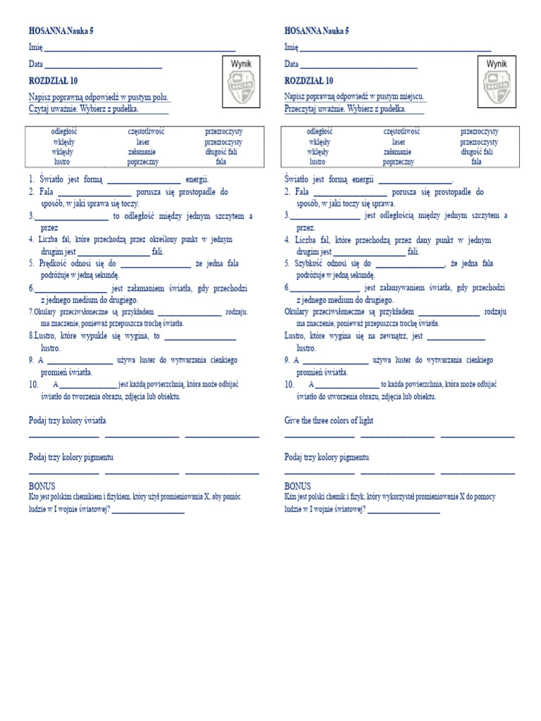BJU Science 5 Quiz Rozdział 10 | PDF
