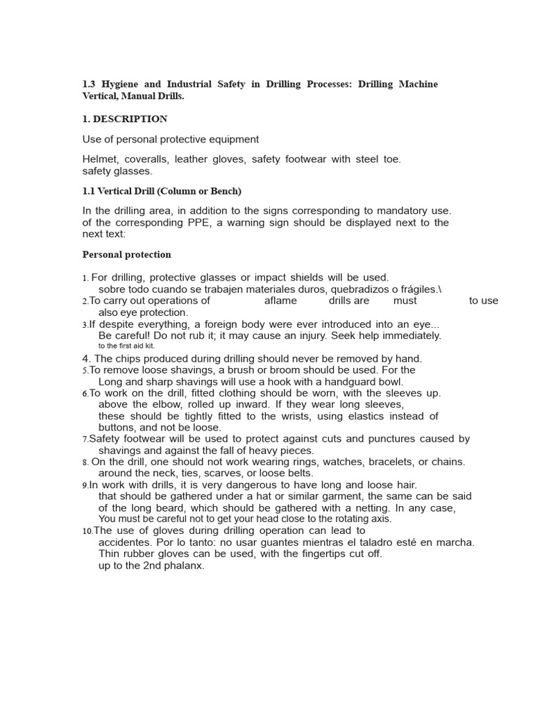 Hygiene and Industrial Safety in Drilling Processes Vertical Drilling ...