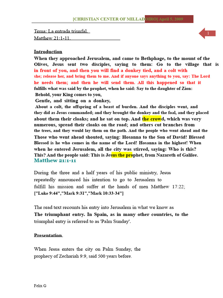 The Triumphal Entry | PDF | Jesus | Religious Belief And Doctrine