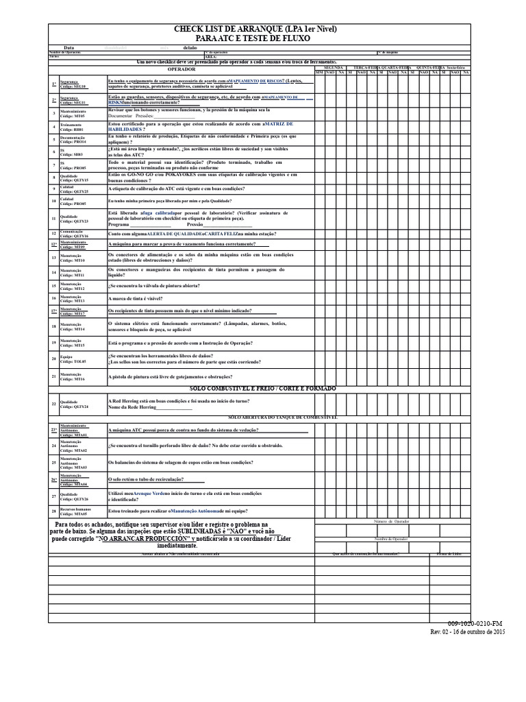 Checklist de Arranque para ATC e Teste de Fluxo | PDF | Calibração