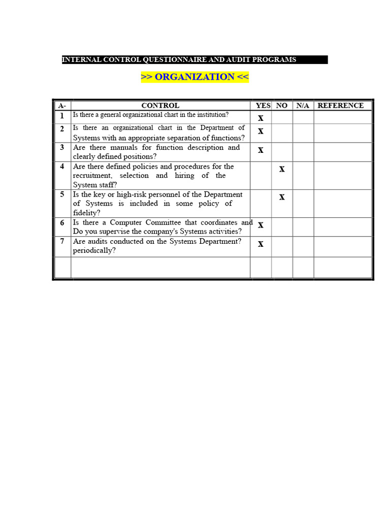 Internal Control Audit Questionnaire | PDF
