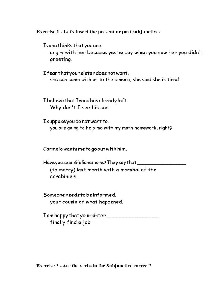 Subjunctive - Exercises - Solutions | PDF | Language Mechanics ...