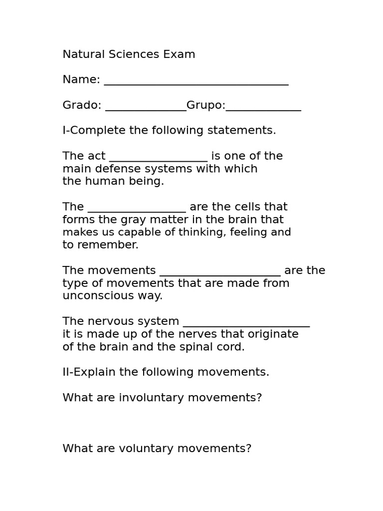 Example of Natural Sciences Exam | PDF