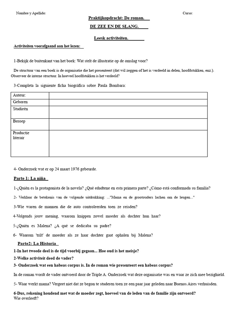 De Zee en de Slang Activiteiten | PDF
