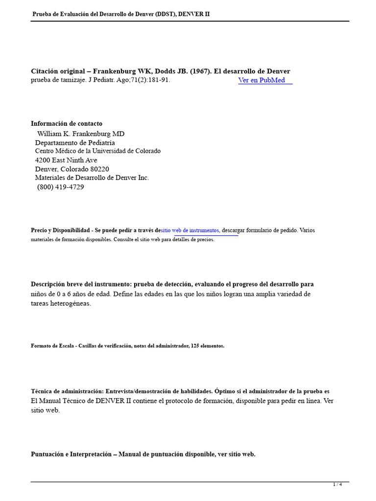Prueba de Detección del Desarrollo de Denver Ddst Denver II | PDF ...