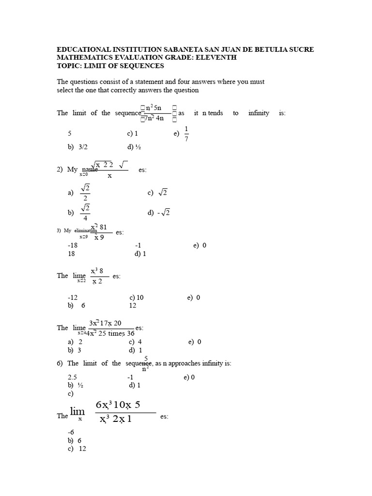 Evaluation of Limits of Sequences | PDF | Area | Limit (Mathematics)
