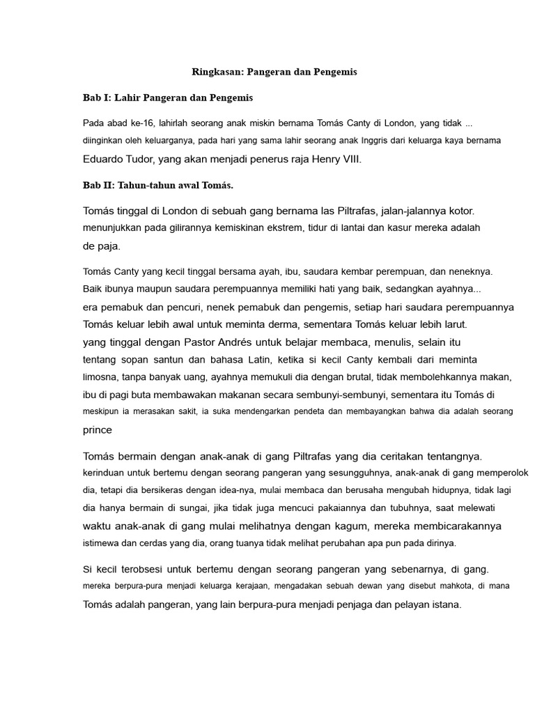 Ringkasan Sang Pangeran Dan Sang Pengemis | PDF