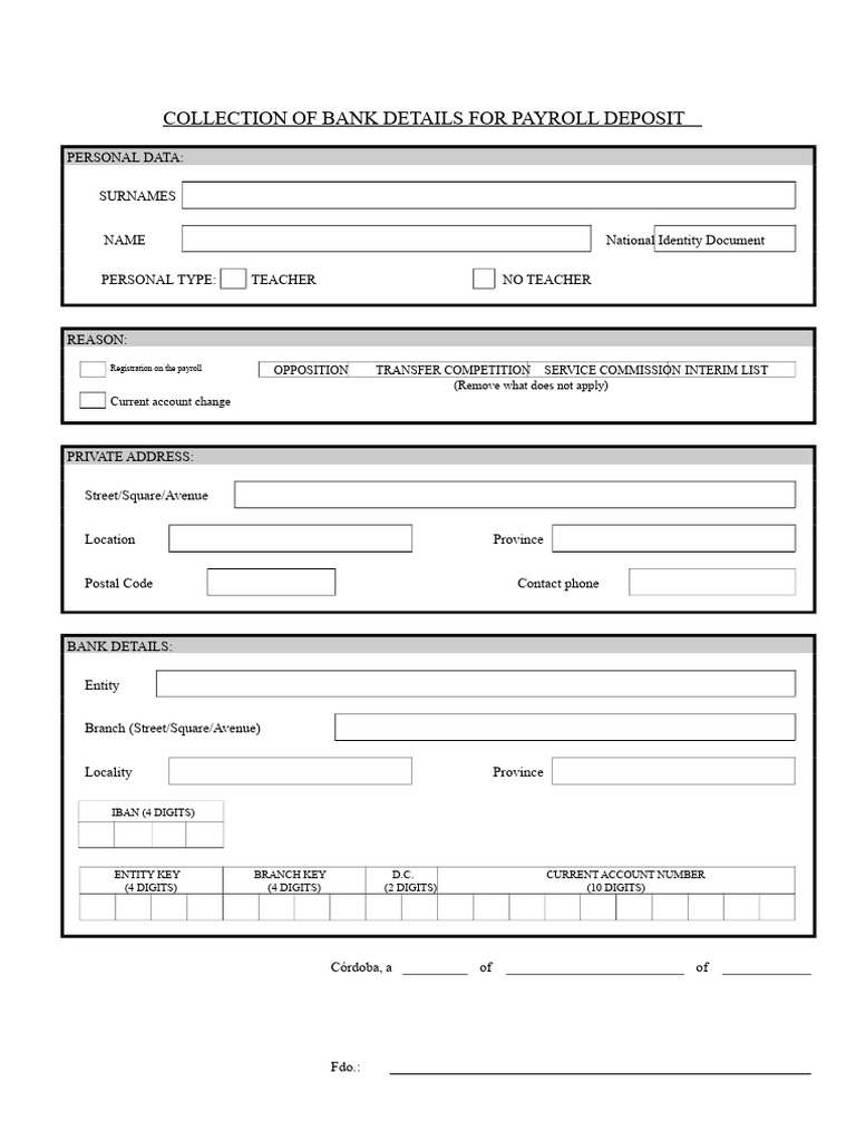 4 - Collection of Bank Details For Payroll Deposits PDF | PDF