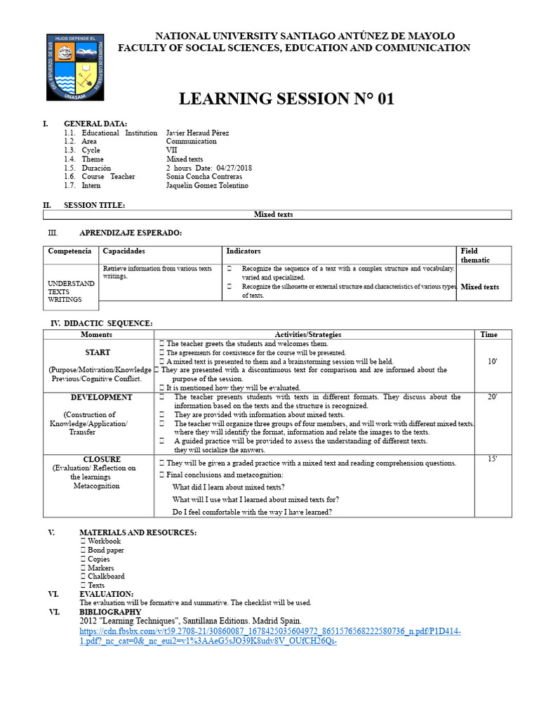 Session Sheet Mixed Texts | PDF | Learning | Metacognition