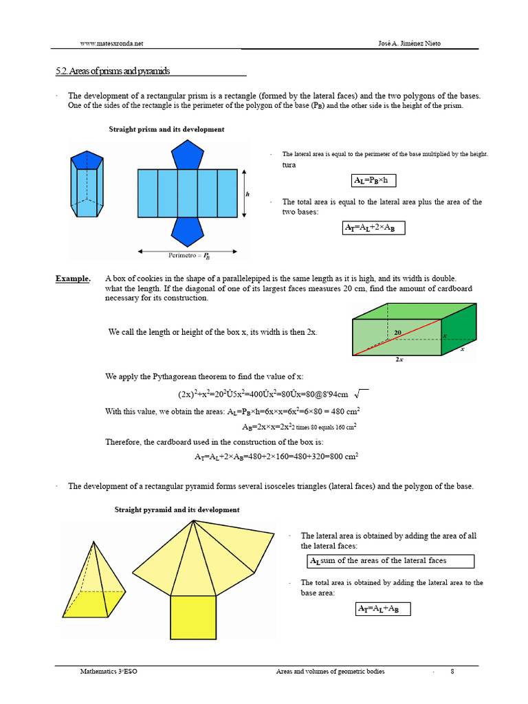 Area of Prisms and Right Pyramids | PDF | Area | Rectangle
