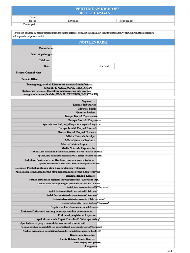 Model Checklist Dan Notulen Rapat Kickoff | PDF