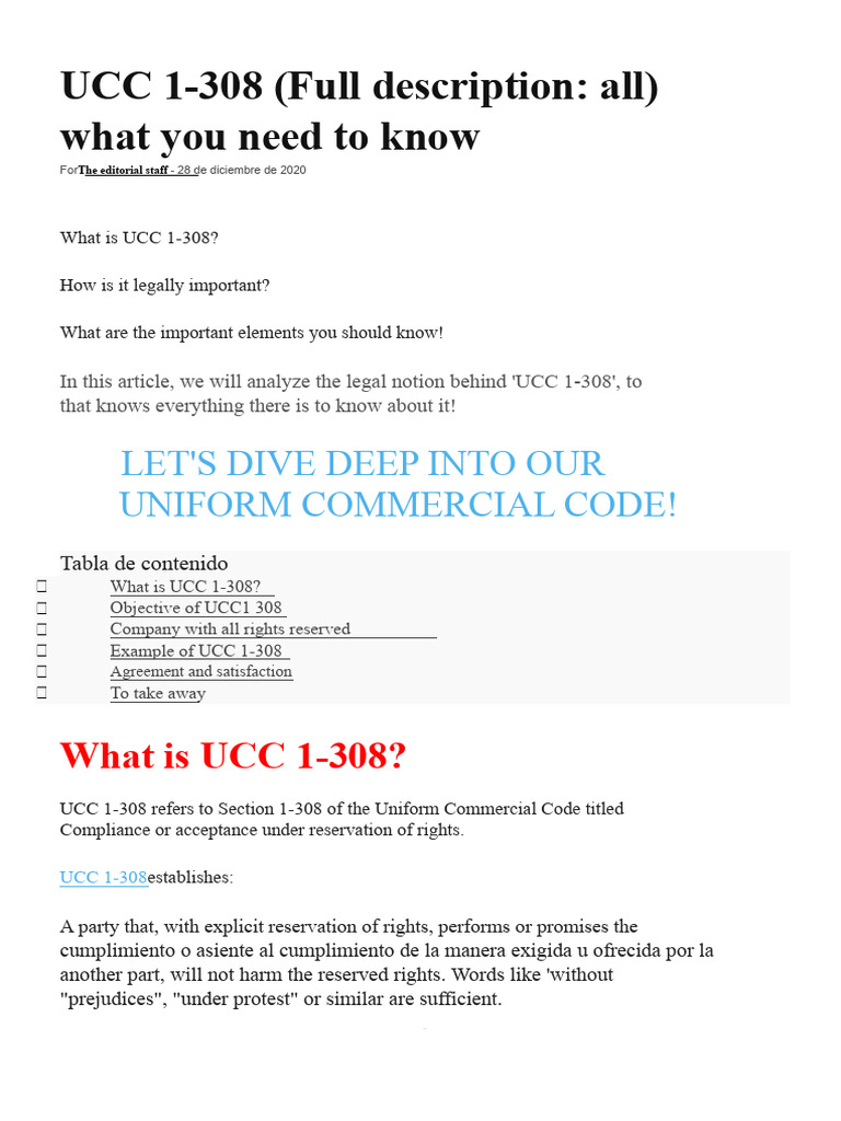 UCC 1-308 (Complete Description - Everything You Need To Know) | PDF ...