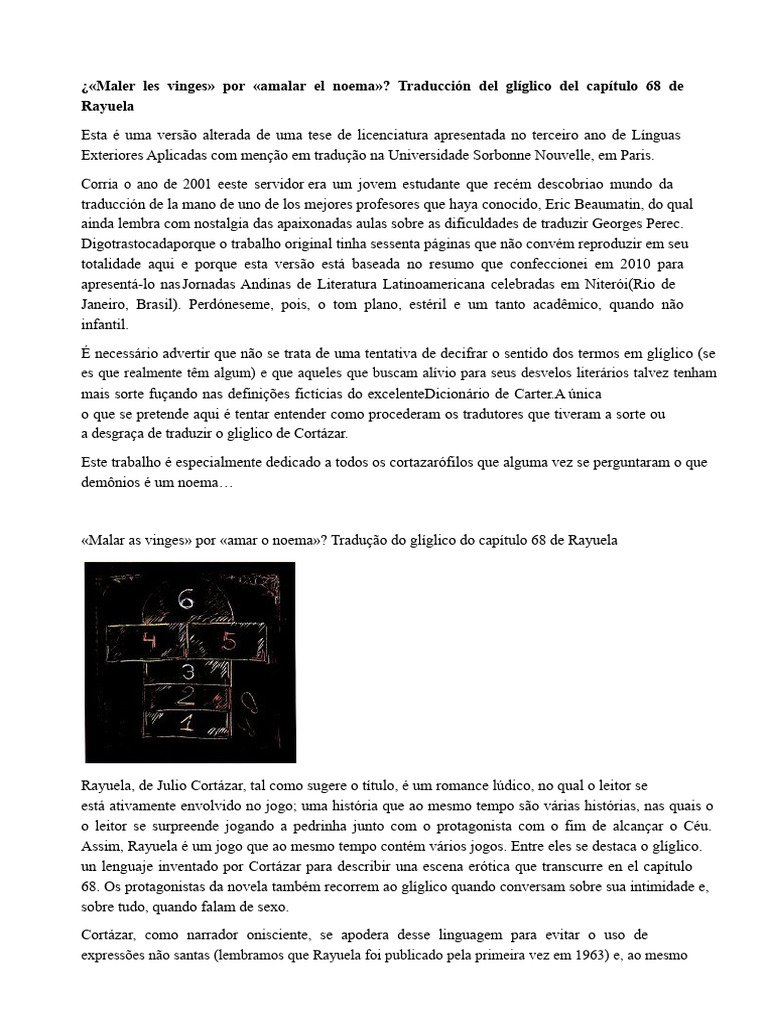 Tradução do Glíglico do Capítulo 68 de Rayuela | PDF | Traduções | Palavra