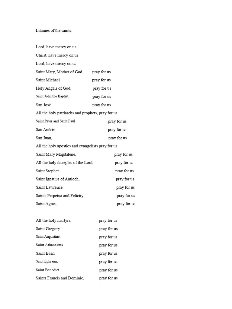 Litanies of the Saints | PDF | Saint | Mercy