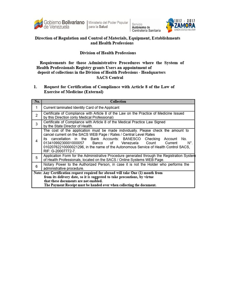 Requirements For Health Professions Procedures | PDF | Identity Document | Notary Public