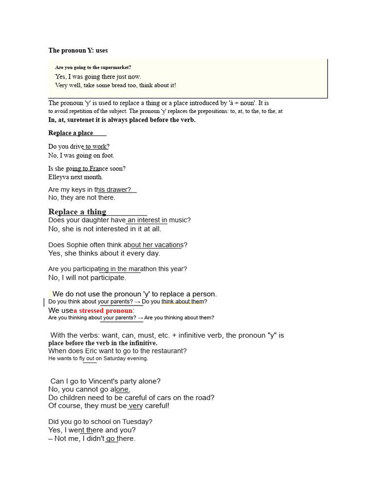 Understanding the Pronoun 'Y' | PDF | Verb | Pronoun