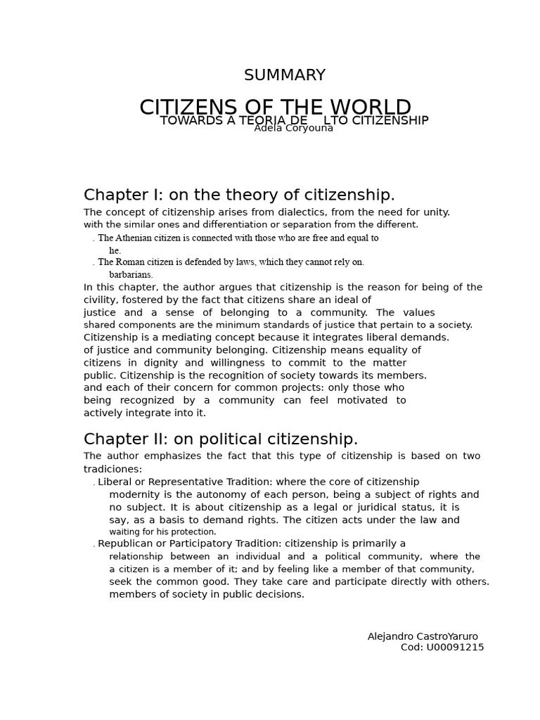 Citizens of The World - Summary (Chapters 1 and 2) | PDF | Citizenship ...