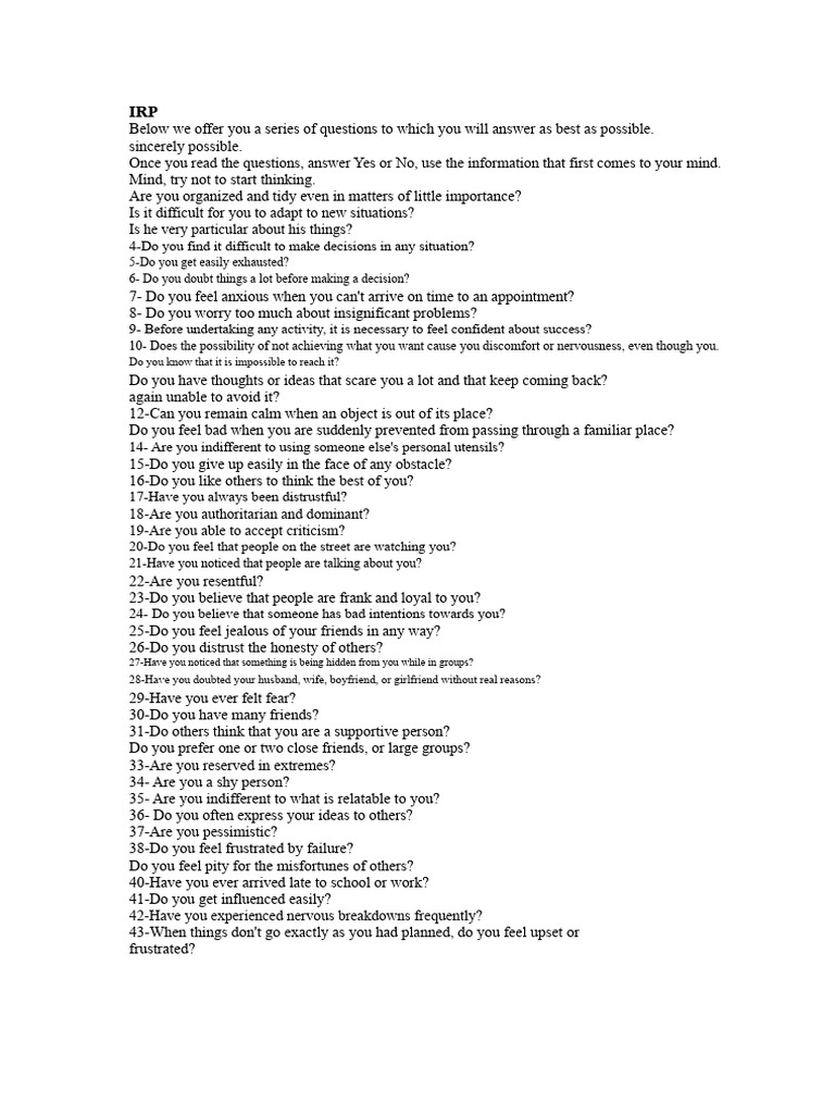 IRP TEST | PDF | Psychological Concepts | Behavioural Sciences