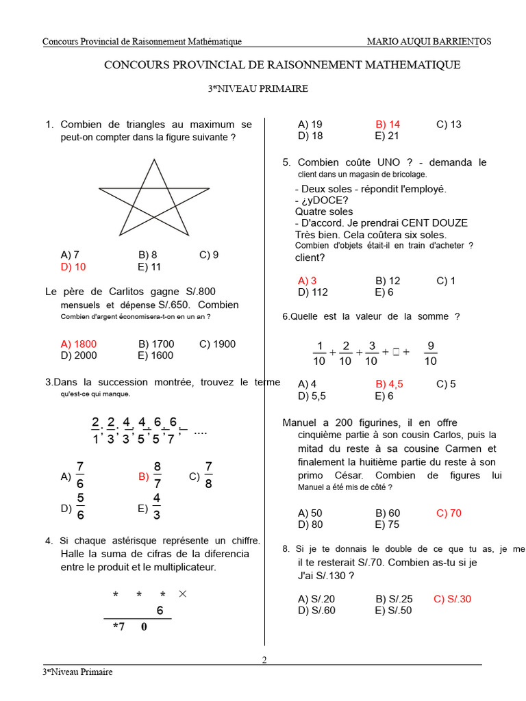 Concours de Raisonnement Mathématique 3e | PDF | Arithmétique ...