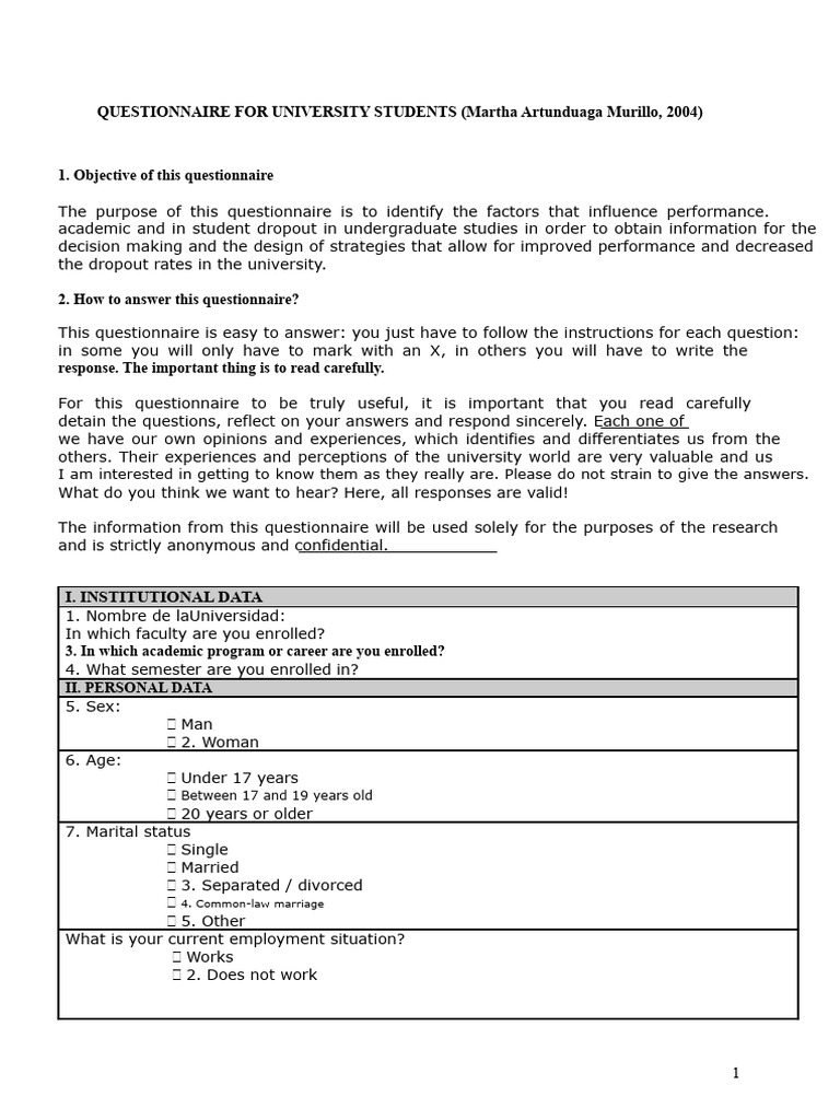 Questionnaire To Measure Academic Performance | PDF | Questionnaire ...