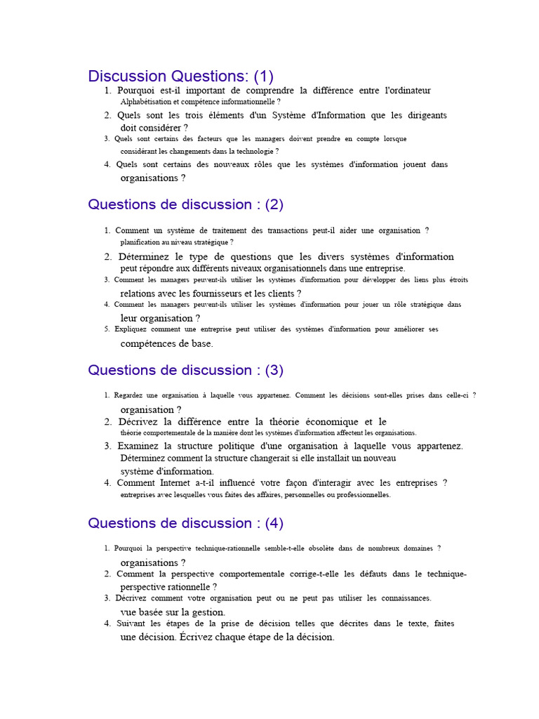 Questions de discussion sur les systèmes d'information | PDF | Système ...