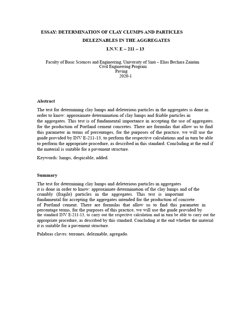 Determination of Clay Clods and Particles | PDF | Construction ...