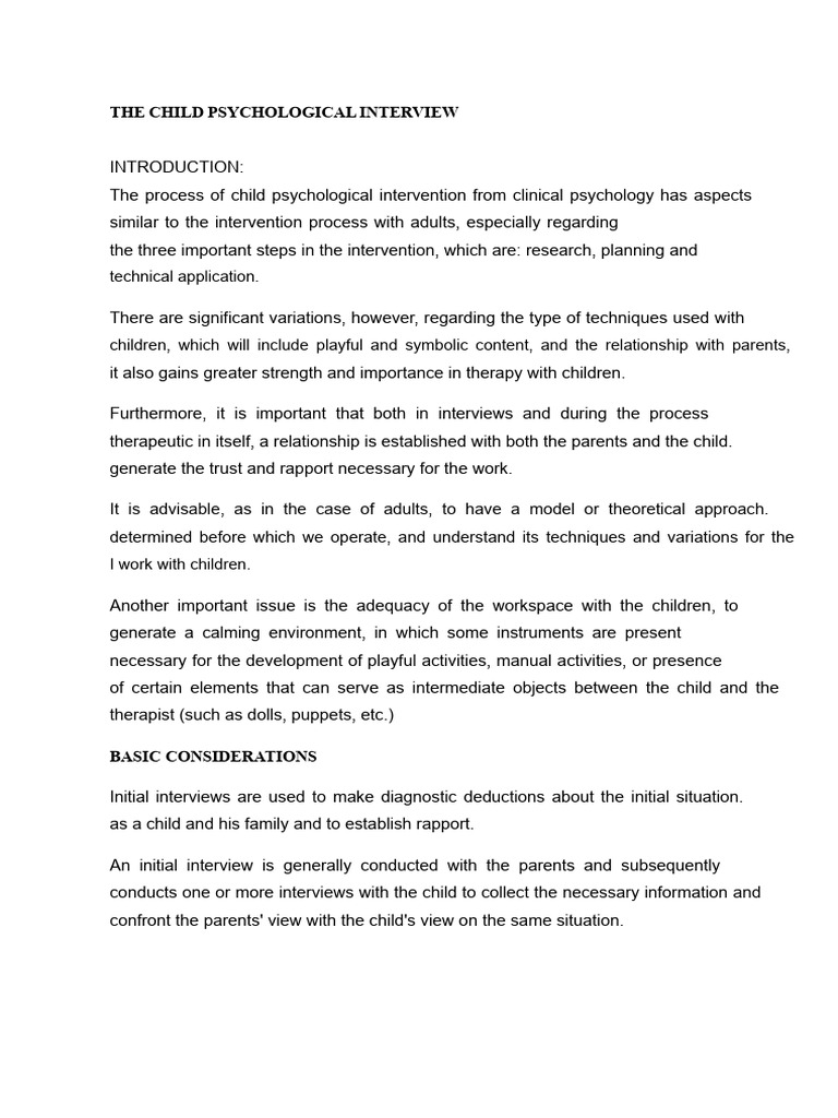 Child Psychological Interview Guide | PDF | Psychotherapy | Psychology