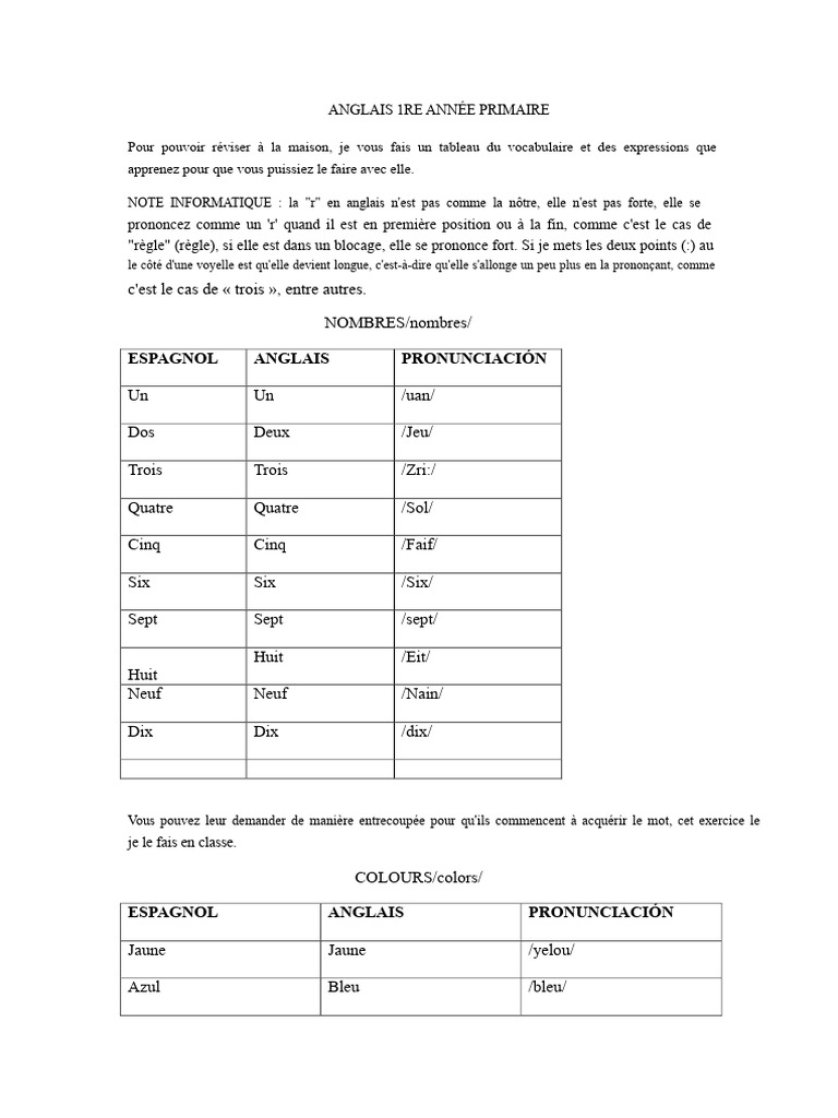 Vocabulaire Anglais 1ère Année | PDF | Graphisme | Couleur