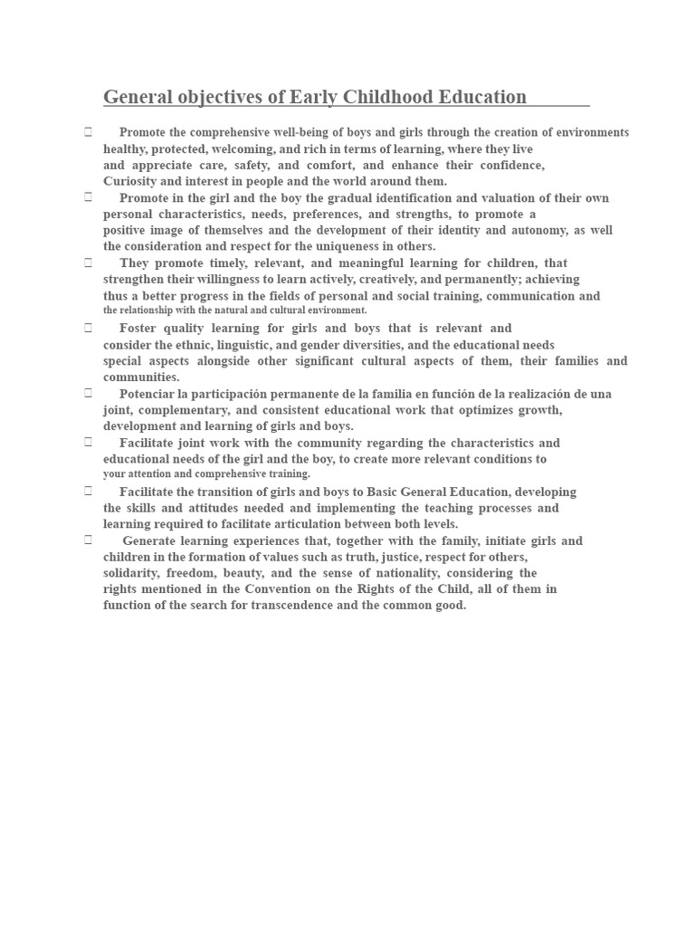 General Objectives of Early Childhood Education | PDF