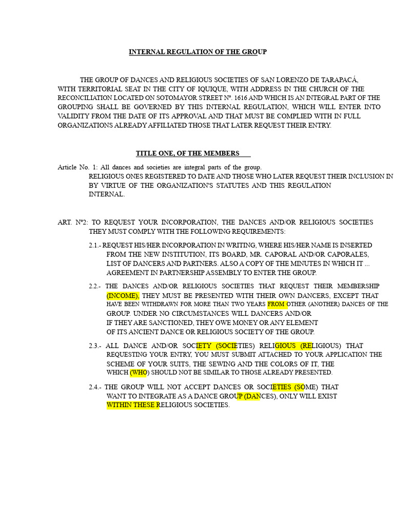 Internal Regulations of The Group | PDF | Justice | Crime & Violence