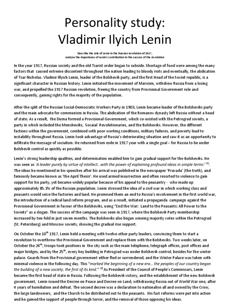 Lenin Essay | PDF | Vladimir Lenin | Bolsheviks