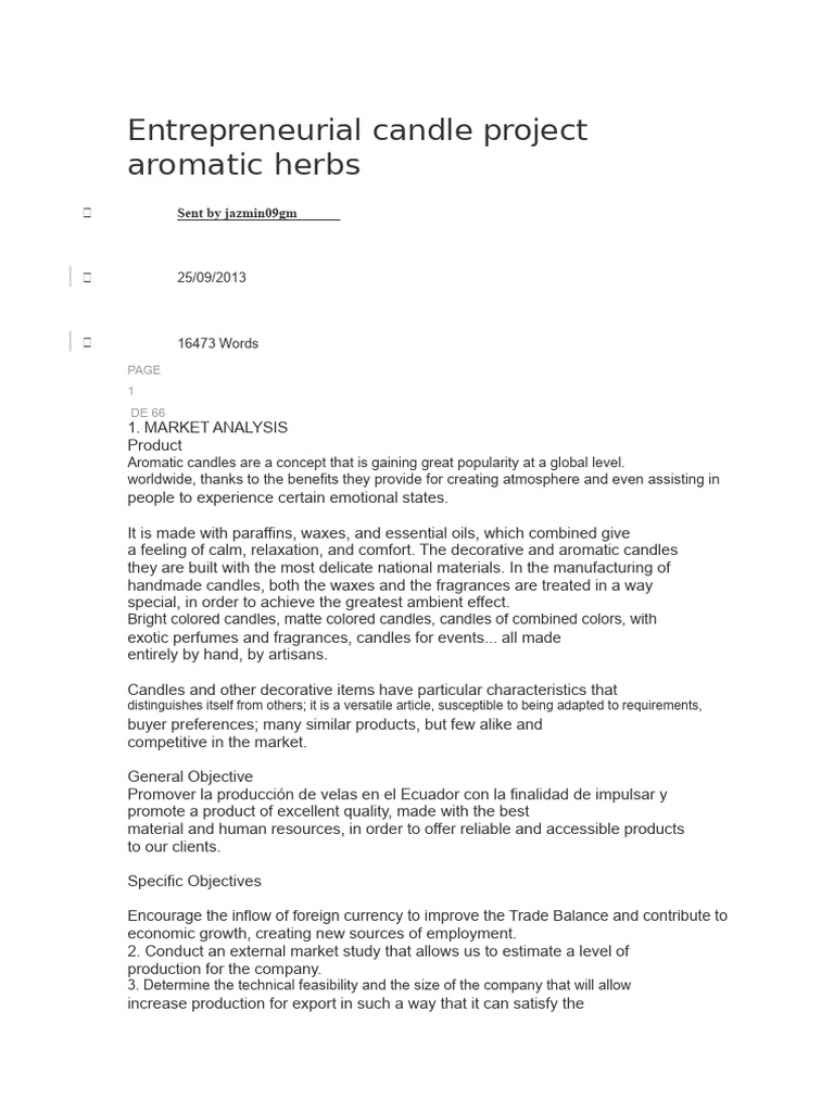 Aromatic Candle Entrepreneur Project | PDF | Candle | Labour Economics