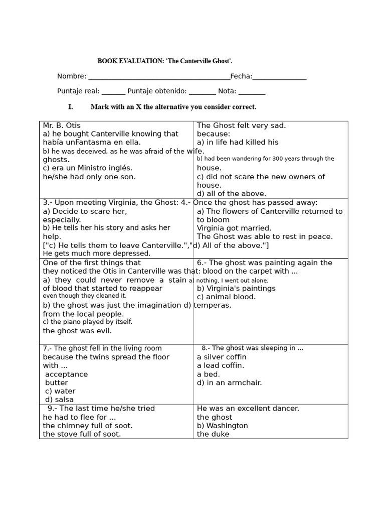 Test The Canterville Ghost | PDF