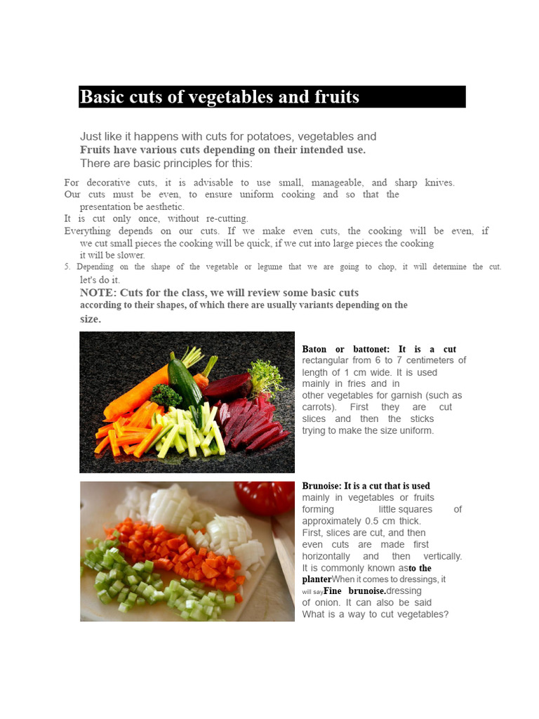 Basic cuts of vegetables and fruits | PDF | French Fries | Asian Cuisine