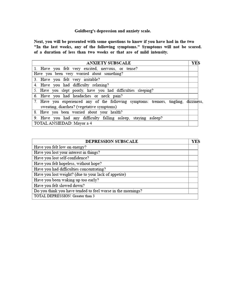 Goldberg Depression and Anxiety Scale | PDF