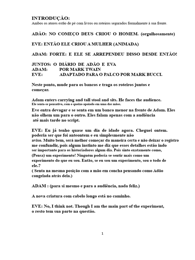 Diário de Adão e Eva.docx | PDF | Adão e Eva